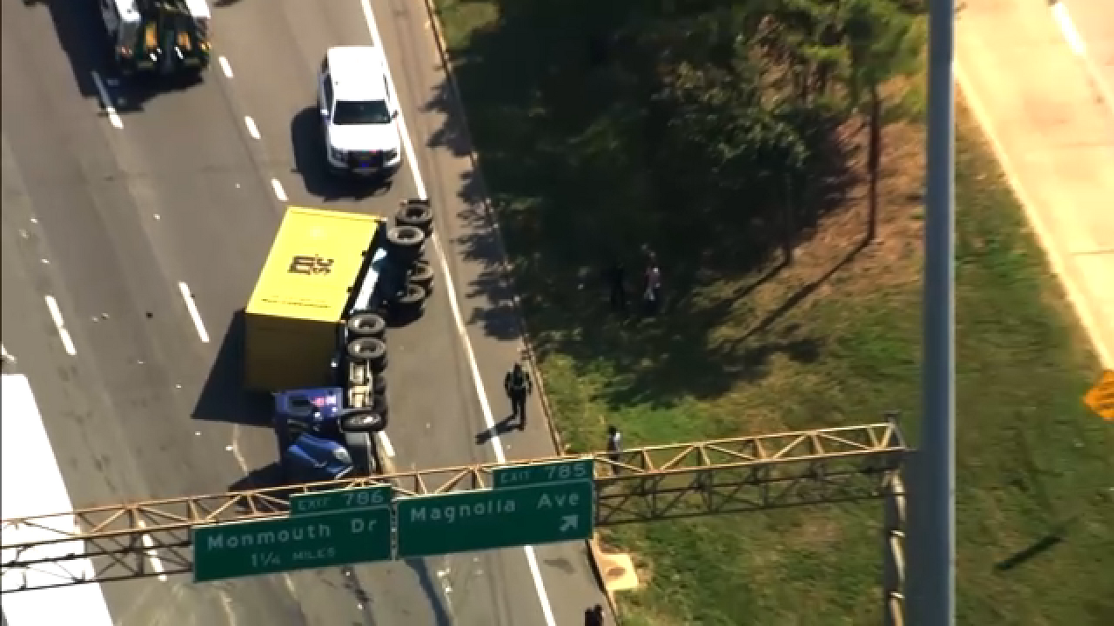 Lanes reopened after overturned truck shuts down all eastbound lanes of I-10 East Freeway EB at ...