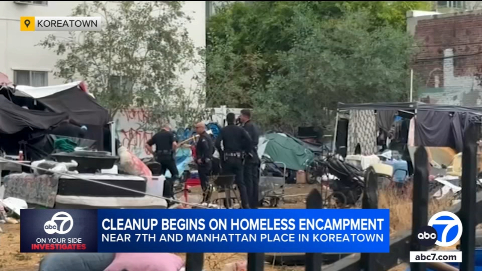 Clean-up begins at sprawling homeless encampment in Koreatown - ABC7 ...