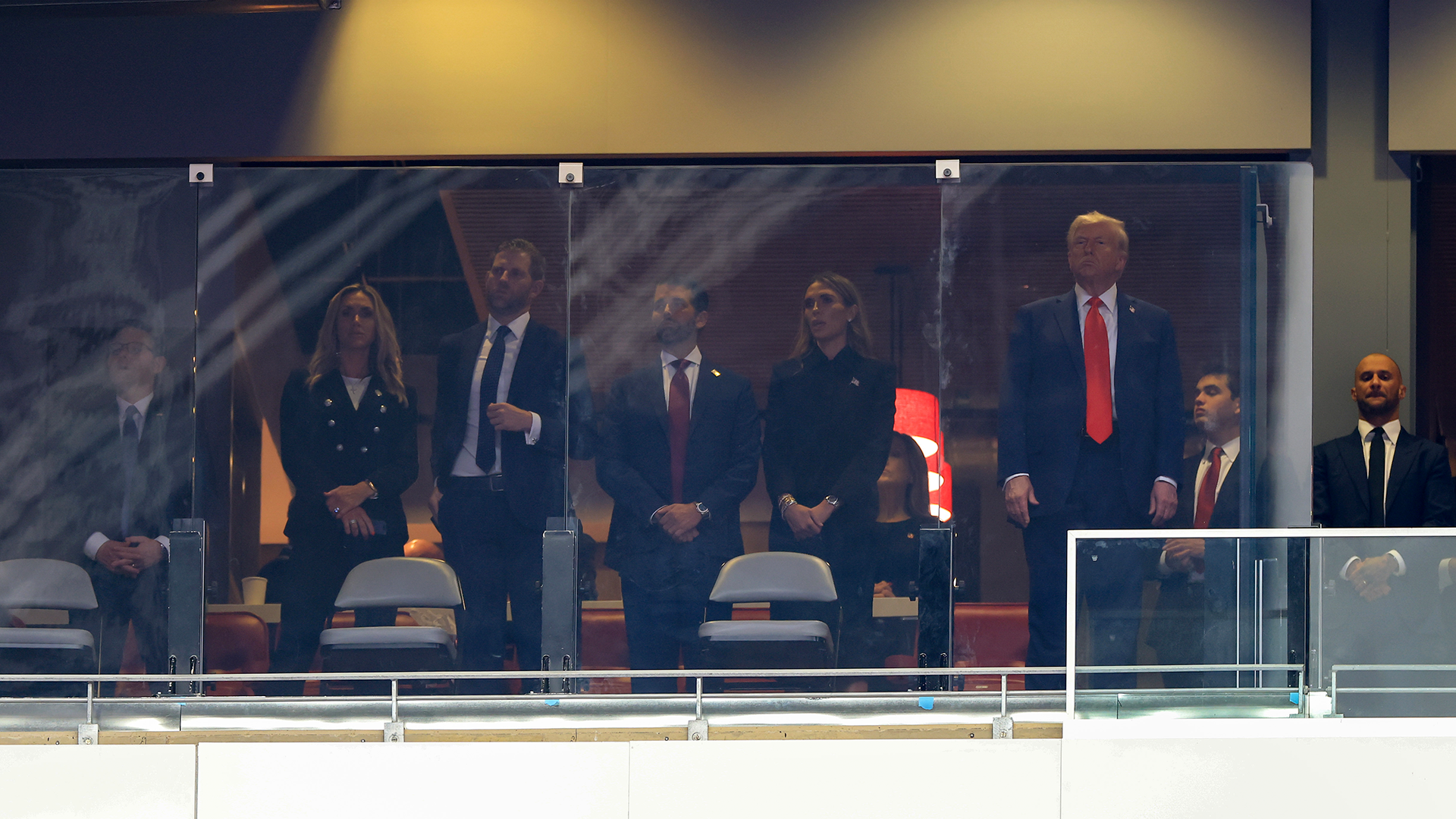 President Trump seated inside stadium behind bulletproof glass - ABC7 ...