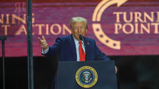 Trump and Erika Kirk hug on stage as service ends - 6abc Philadelphia