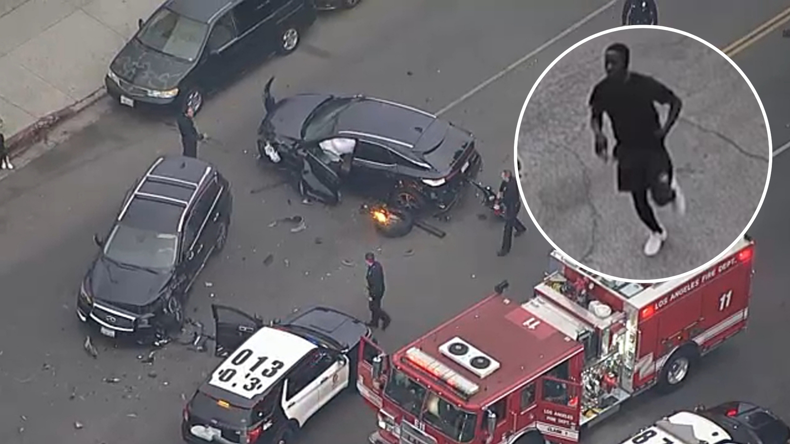 Chase with stolen Lexus ends in fiery crash in Pico-Union, injuring innocent driver - ABC7 Los ...