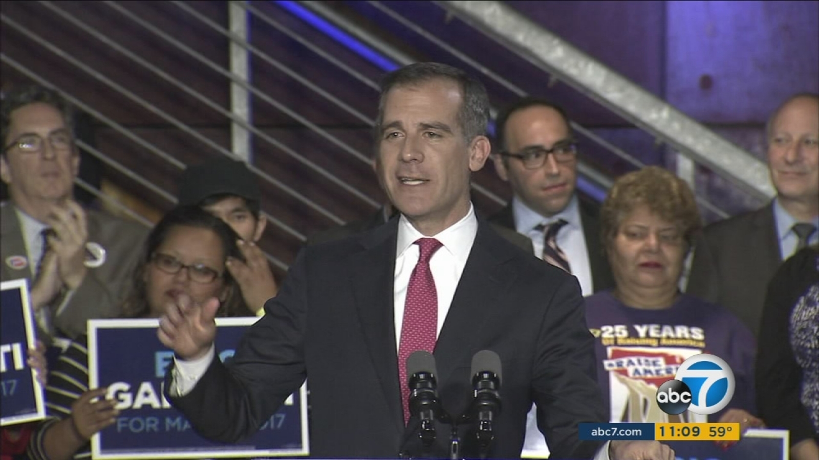 LA Mayor Eric Garcetti declares re-election victory - ABC7 Los Angeles