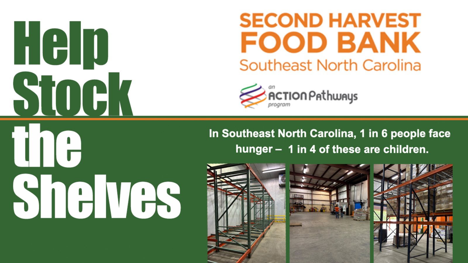 Second Harvest Food Bank | Help stock the shelves at the Southeast NC ...