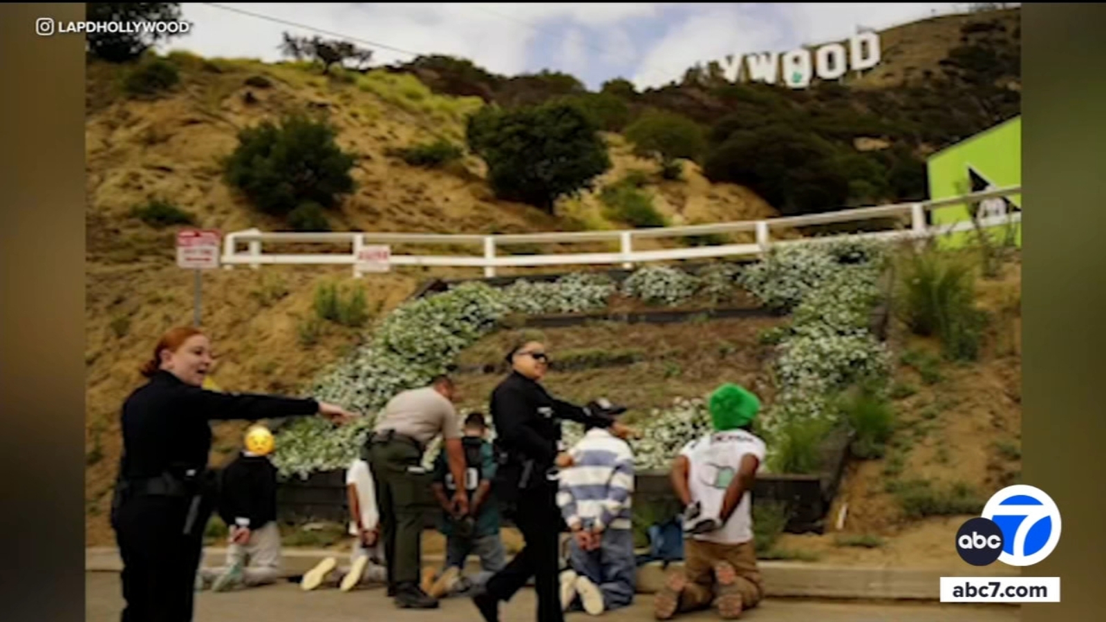 6 people arrested for attempting to hang banner on Hollywood sign, LAPD ...