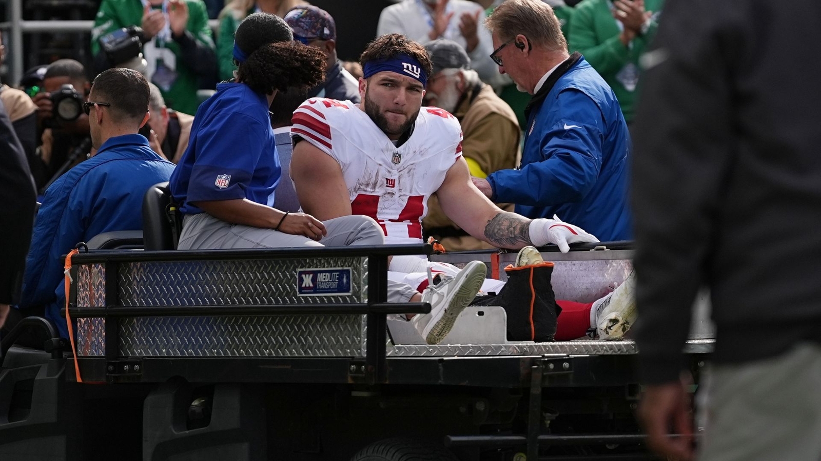 NY Giants rookie running back Cam Skattebo carted off with serious ...