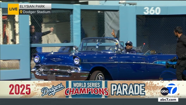 Ice Cube delivers Commissioner's Trophy to Dodger Stadium fan event - ABC7 Los Angeles
