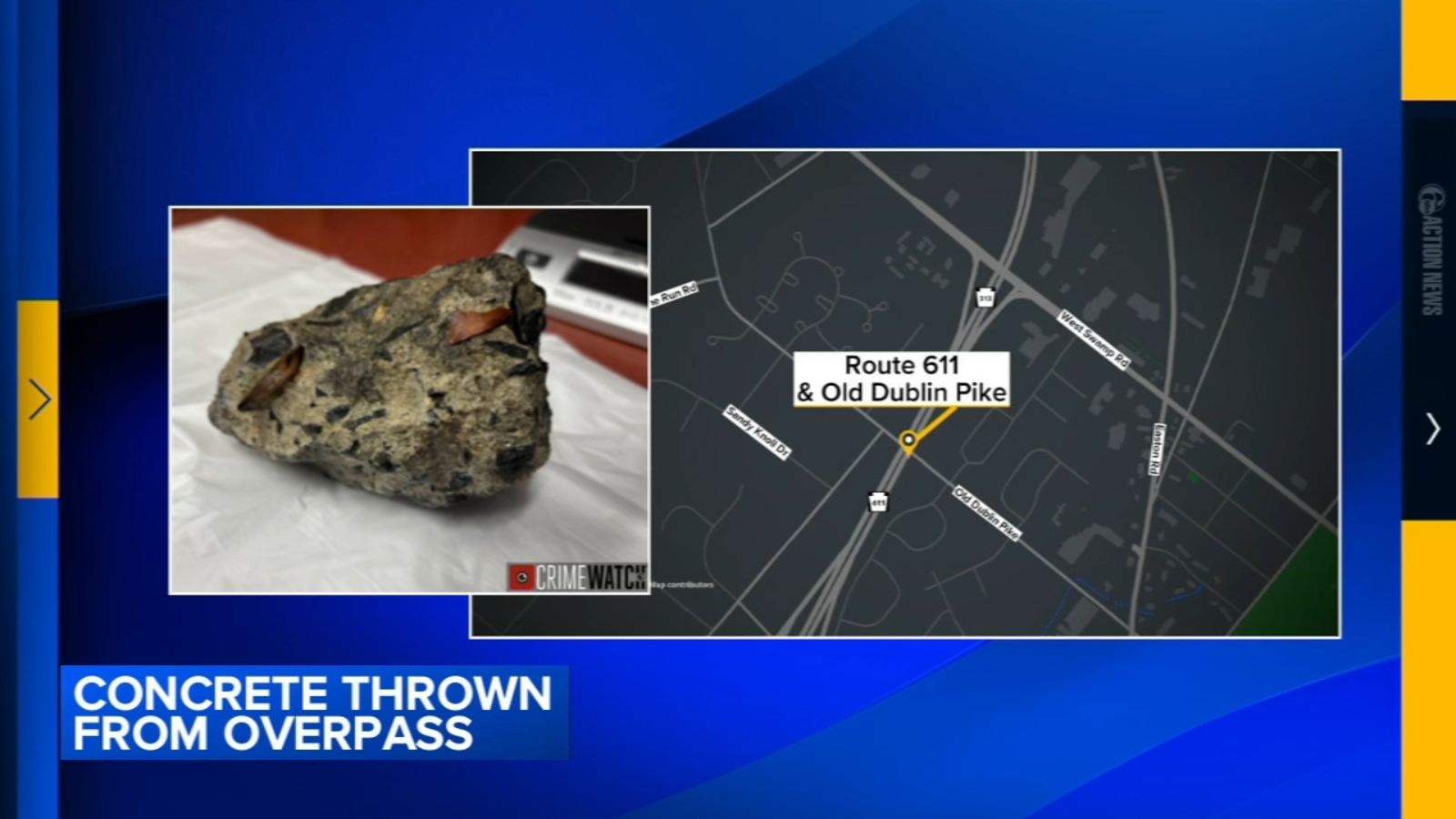 Car windshield smashed by concrete thrown from overpass on Route 611 in ...