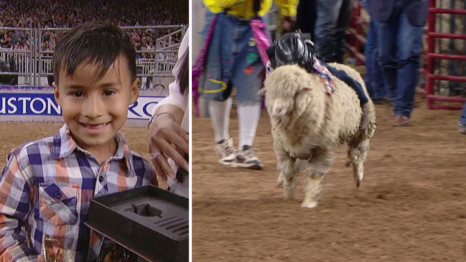 Mutton Bustin' champ stuns himself on jumbotron at RodeoHouston - ABC13 ...
