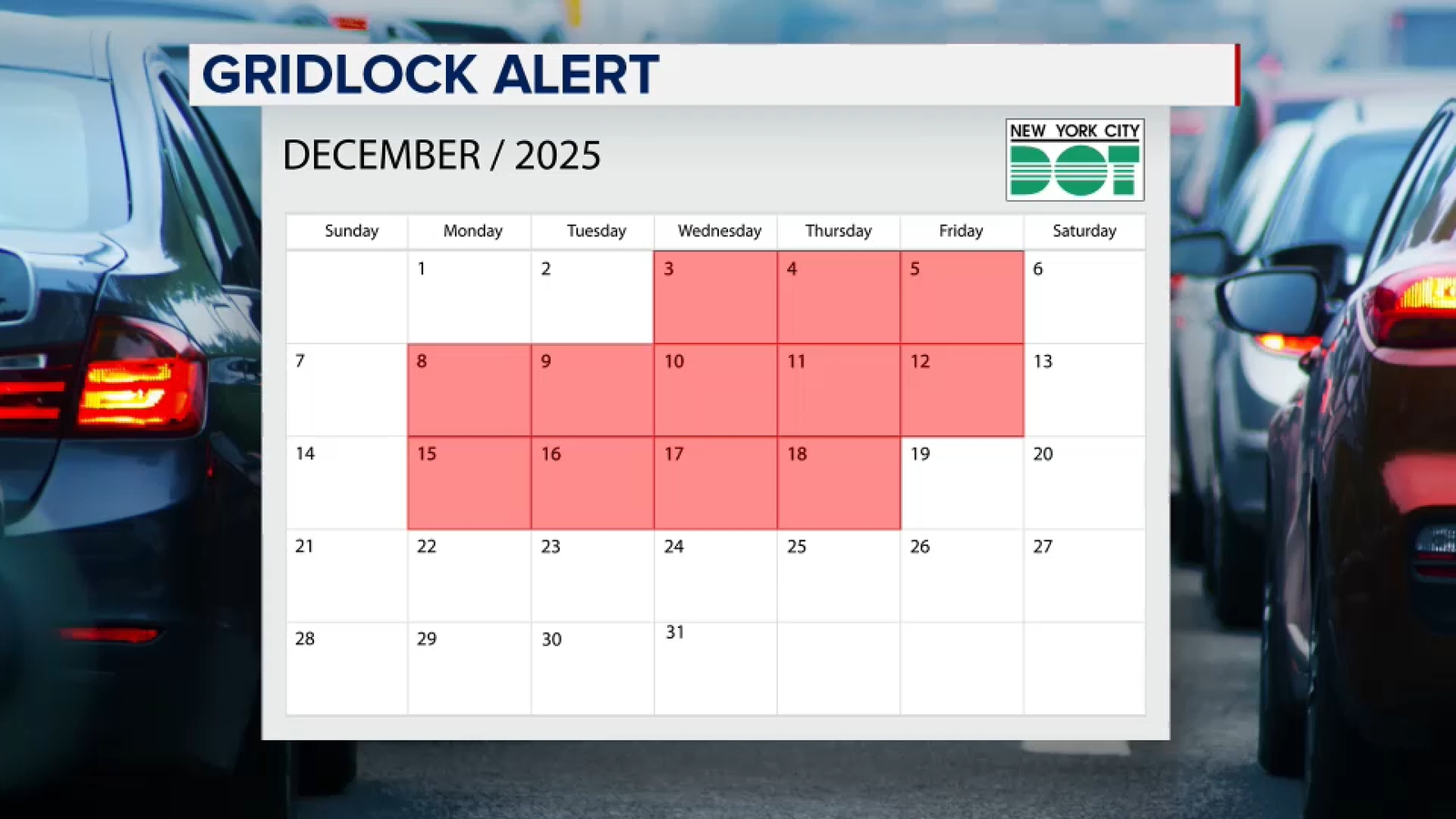 NYC Gridlock Alert Days 2025: The best days to leave the car home and use mass transit in New ...