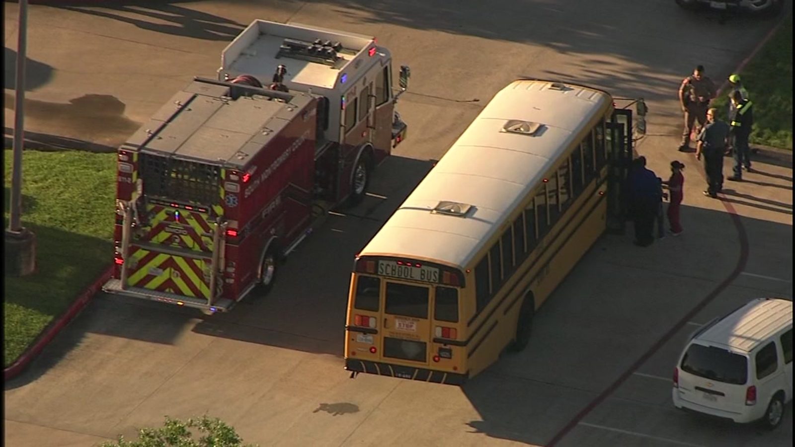 Car hits Conroe ISD school bus with students on board - ABC13 Houston