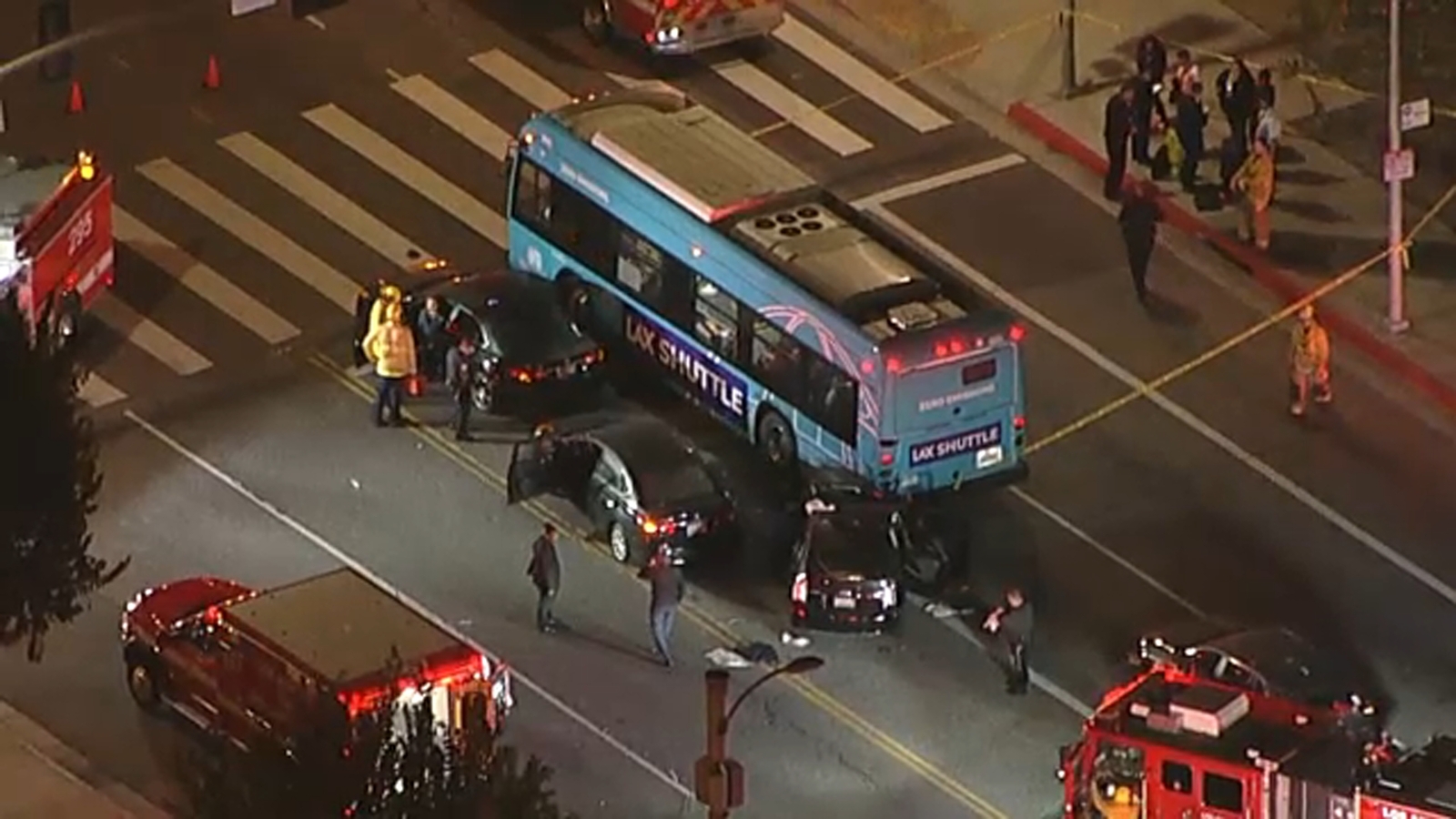 Multiple people injured after 3-car crash involving LAX shuttle bus ...