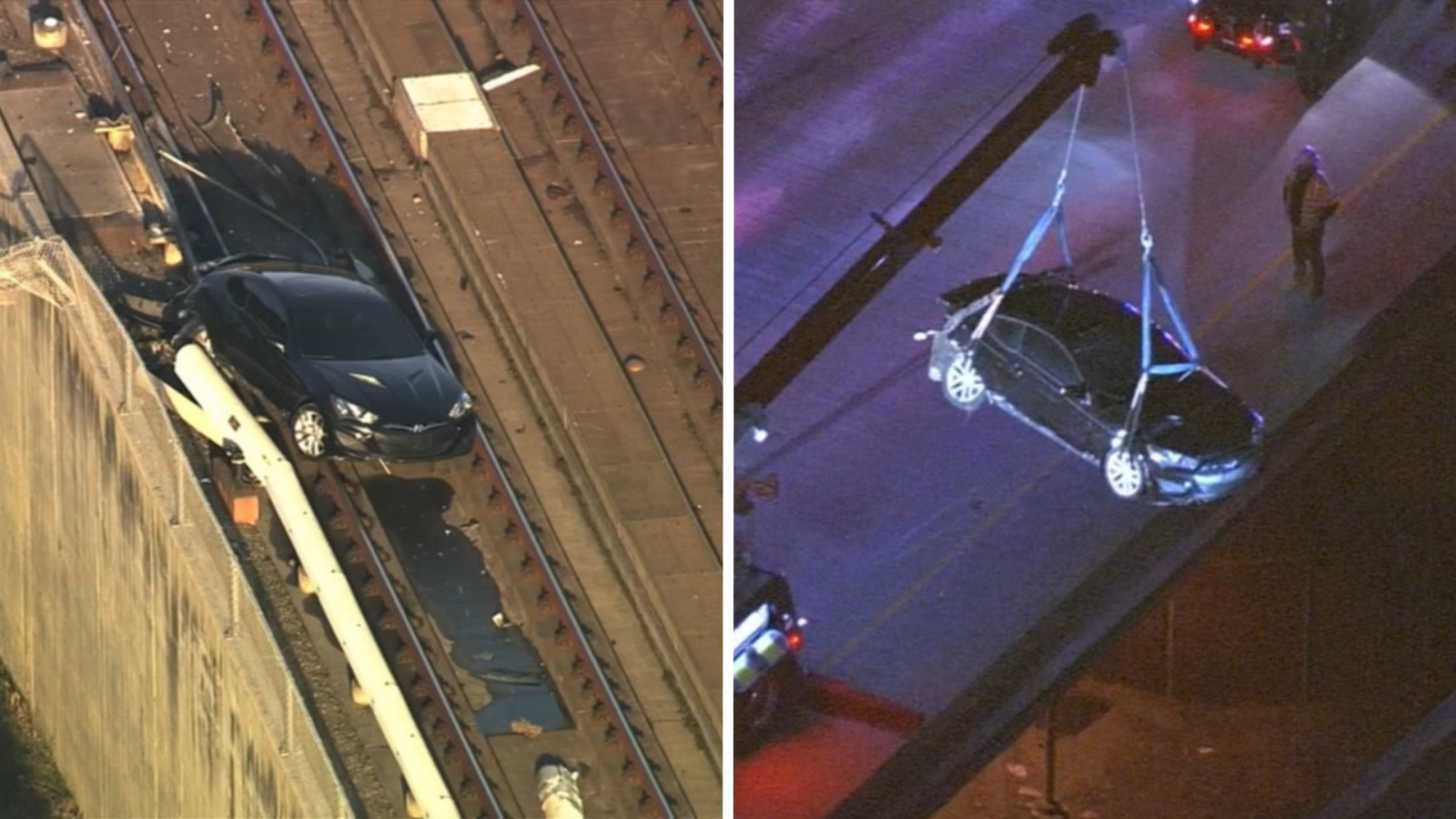 Car flies off tow truck onto BART tracks along I-580 in Castro Valley ...