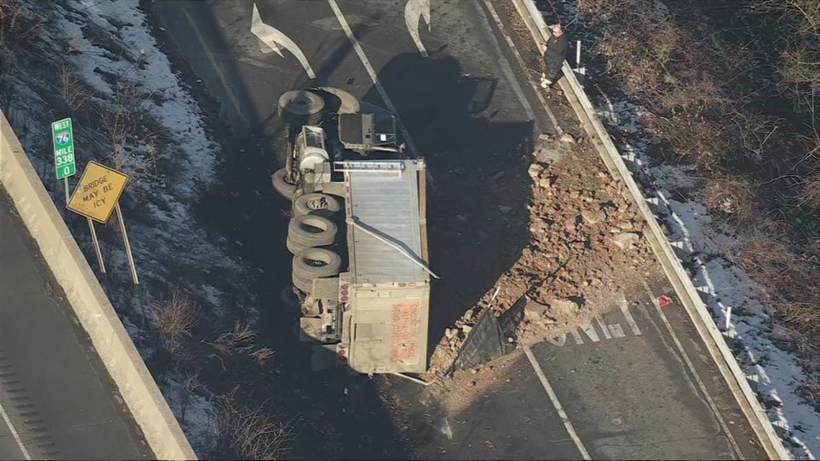 Dump Truck Overturns On Ramp From Westbound Schuylkill Expressway To
