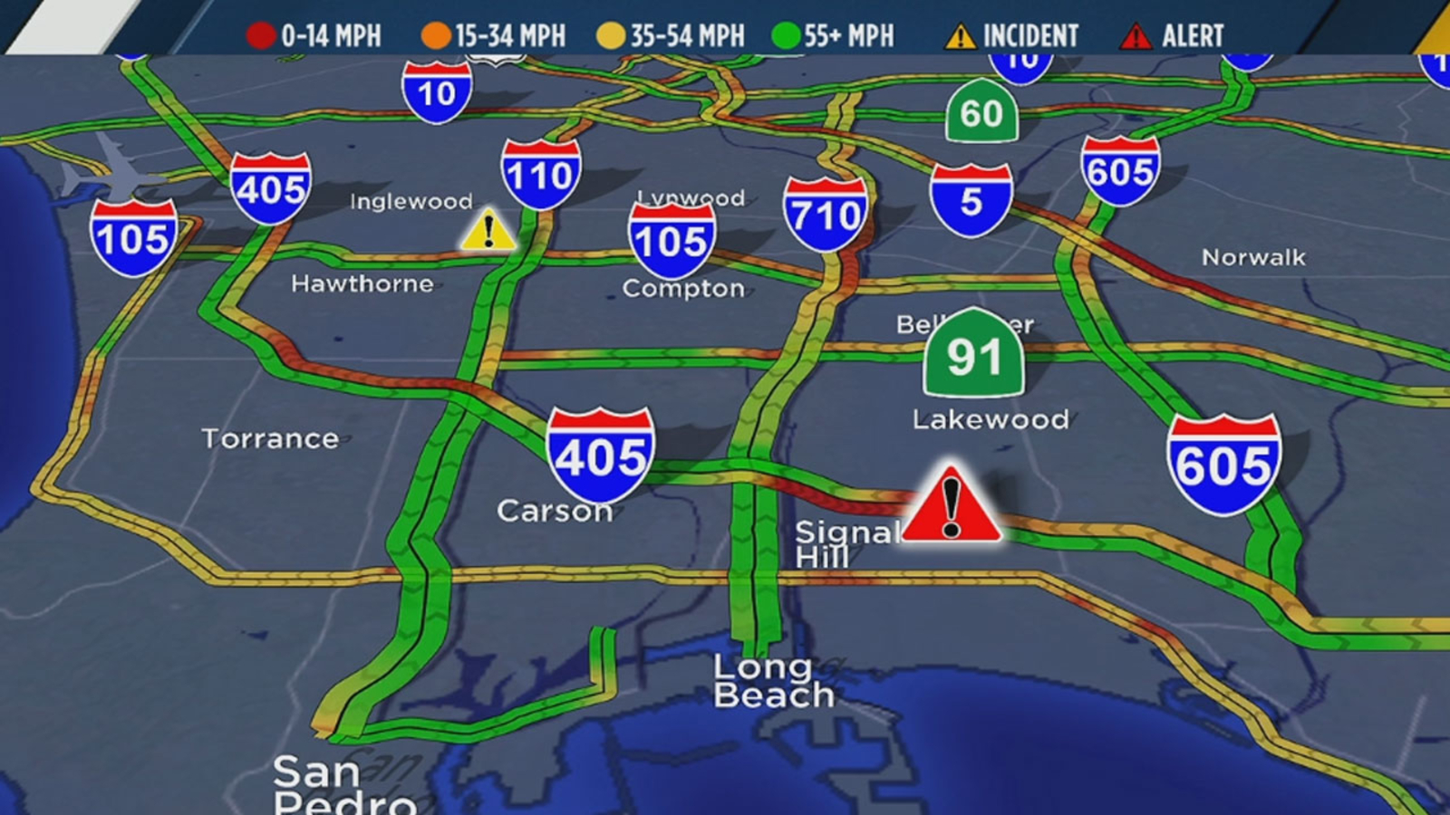 Multi-vehicle wreck shuts down SB 405 Fwy in Signal Hill - ABC7 Los Angeles