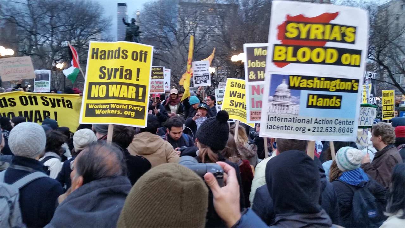 Protesters took to the streets in New York City against air strikes in ...