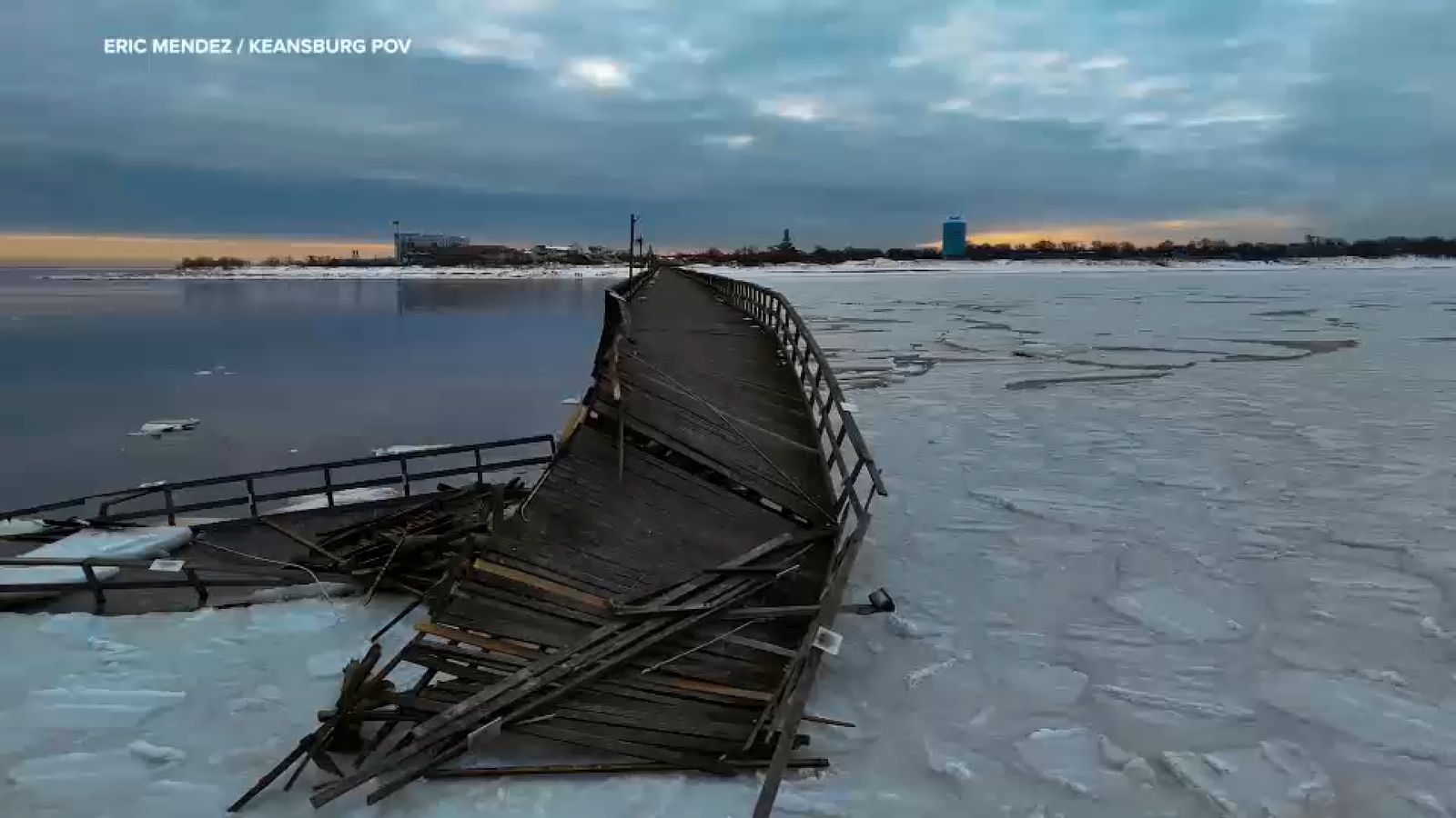 Keansburg Fishing Pier collapses into frozen Raritan Bay in Monmouth ...