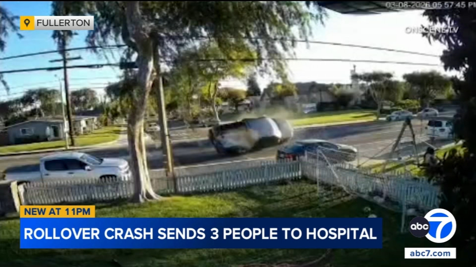 3 injured in rollover crash caught on video in Fullerton - ABC7 Los Angeles