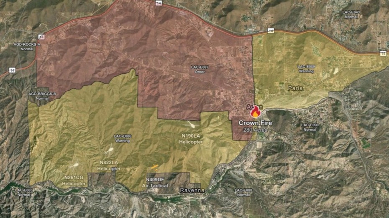 MAP: Evacuation orders, warnings in place for Crown Fire in Acton ...