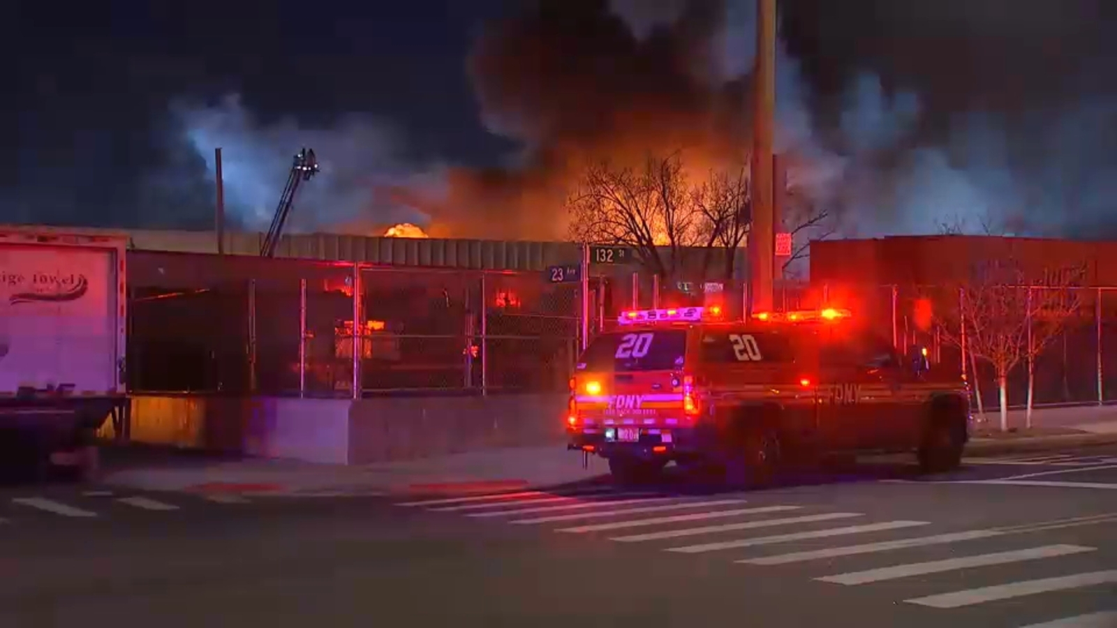 Massive fire rips through industrial complex in College Point, Queens ...