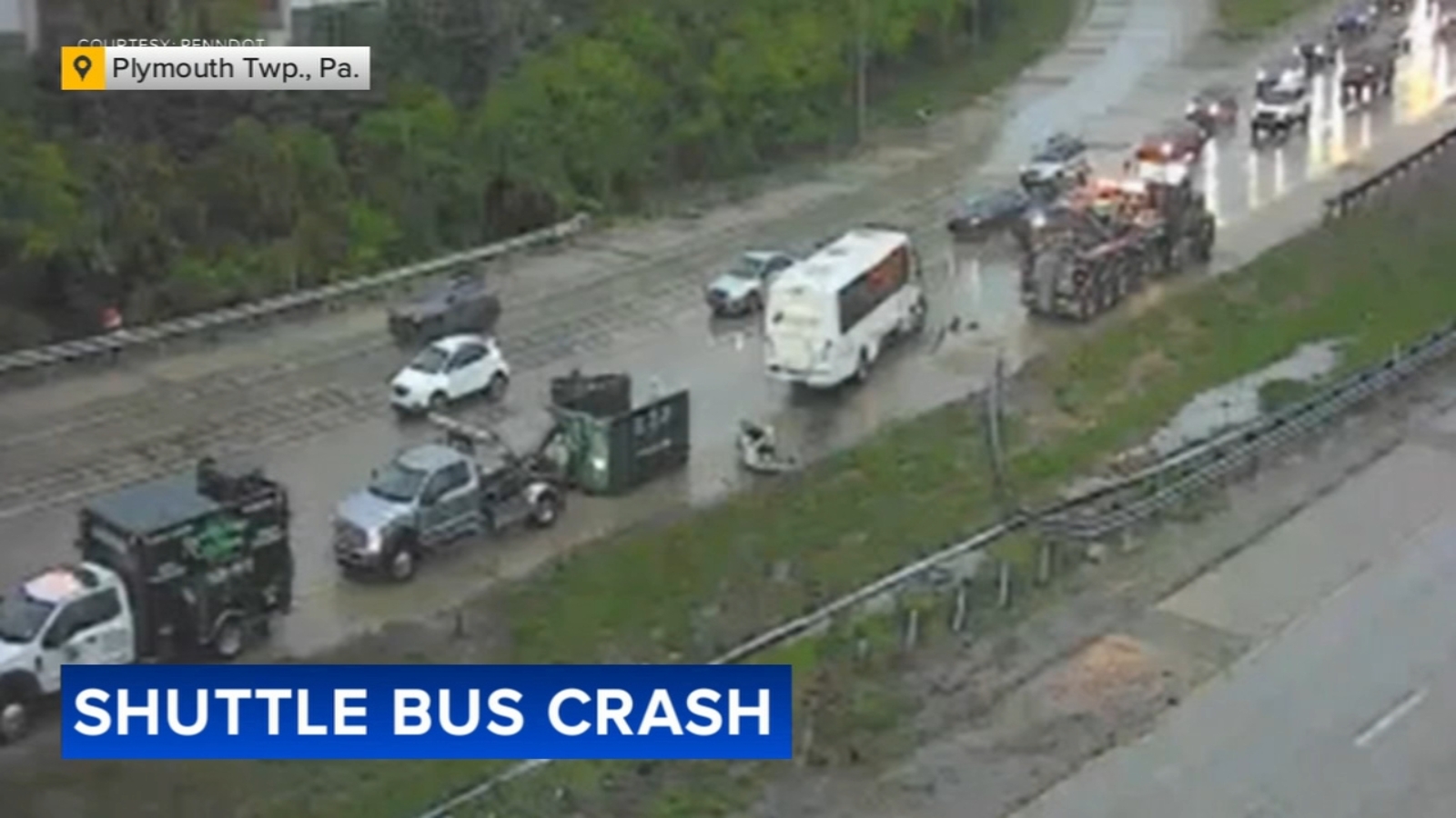 Shuttle bus crashes through guardrail crossing on I-476 in Plymouth ...