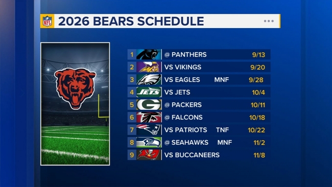 2026 NFL regular-season schedules released: Chicago Bears to play ...