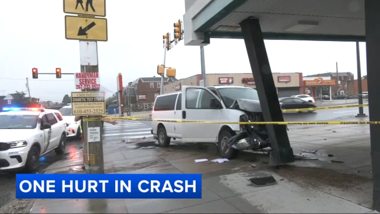 Van crashes into pillar, catches fire outside restaurant in ...