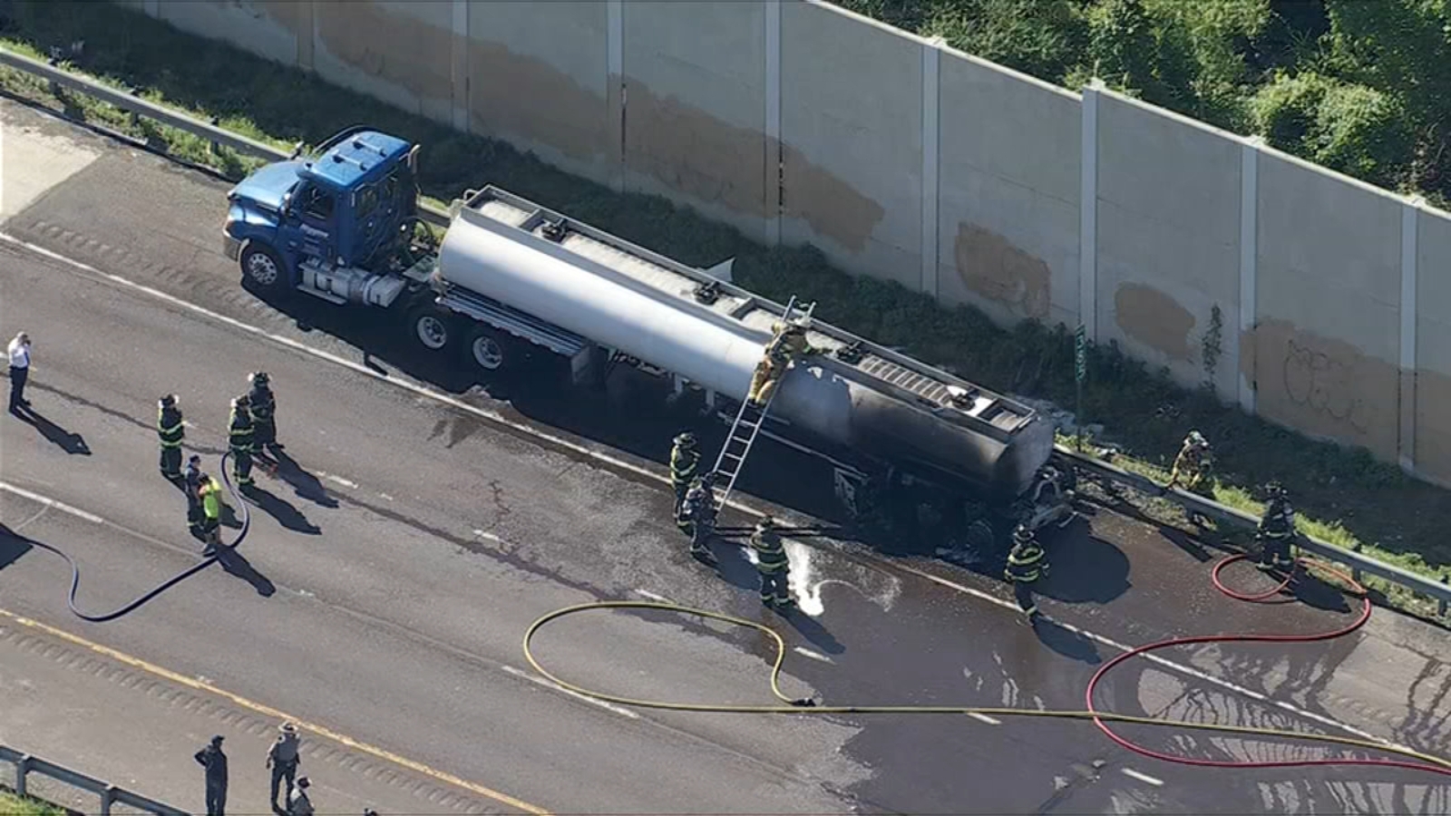 Tanker truck catches fire on I-95 in Bristol, Bucks County - 6abc ...