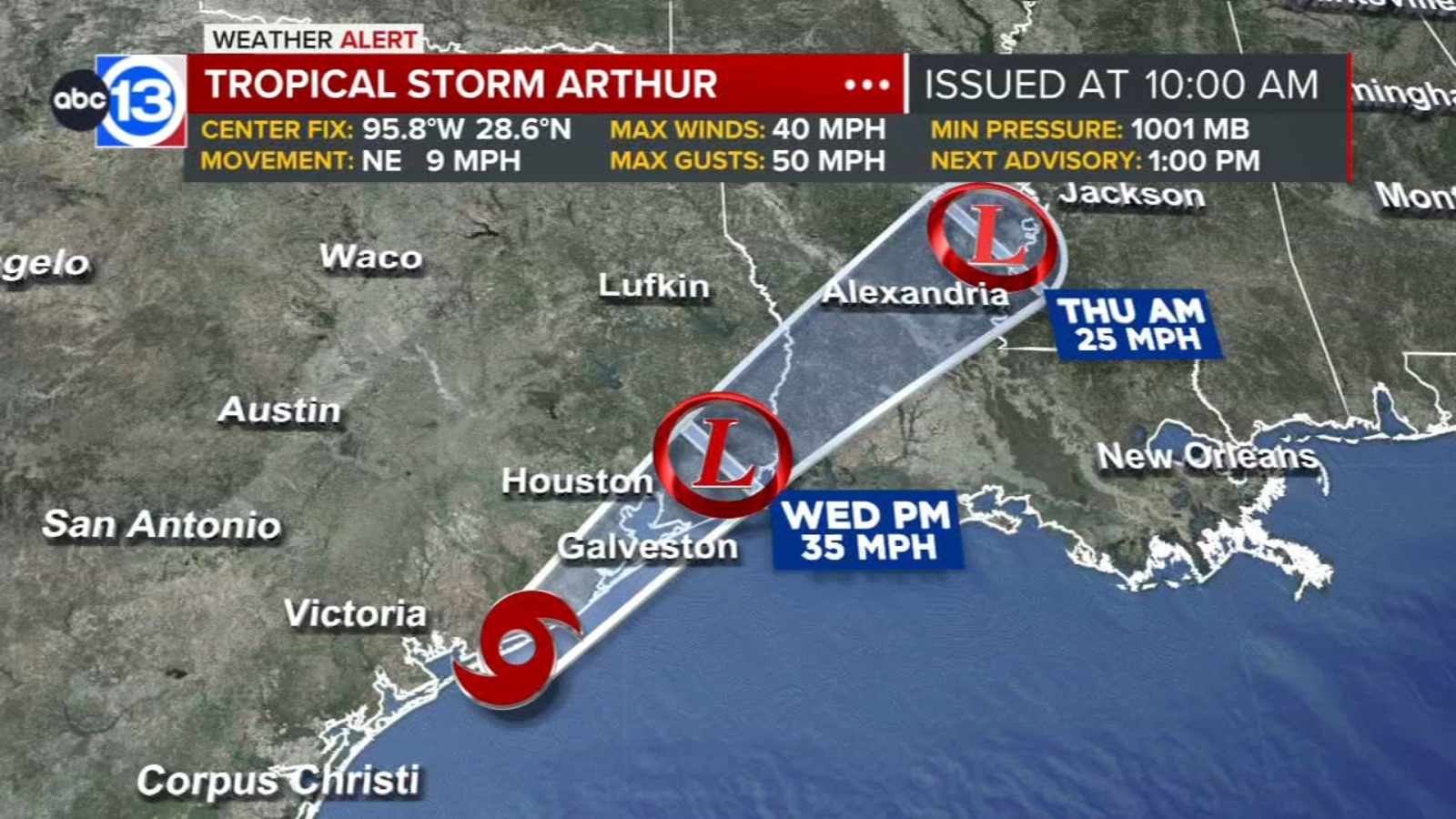 Houston Weather: ABC13 Weather Alert: Tropical Storm Arthur forms off ...