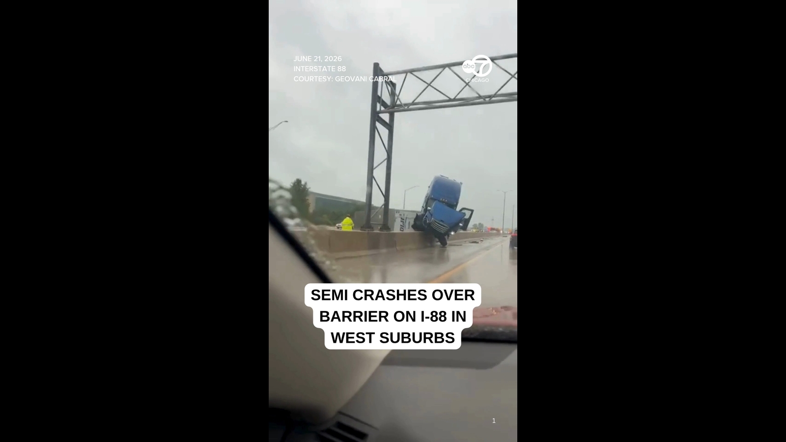 Interstate 88 crash: Semi crashes over barrier wall on I-88 between ...