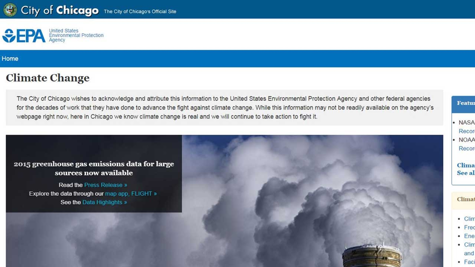 City of Chicago posts deleted EPA climate change information on website ...