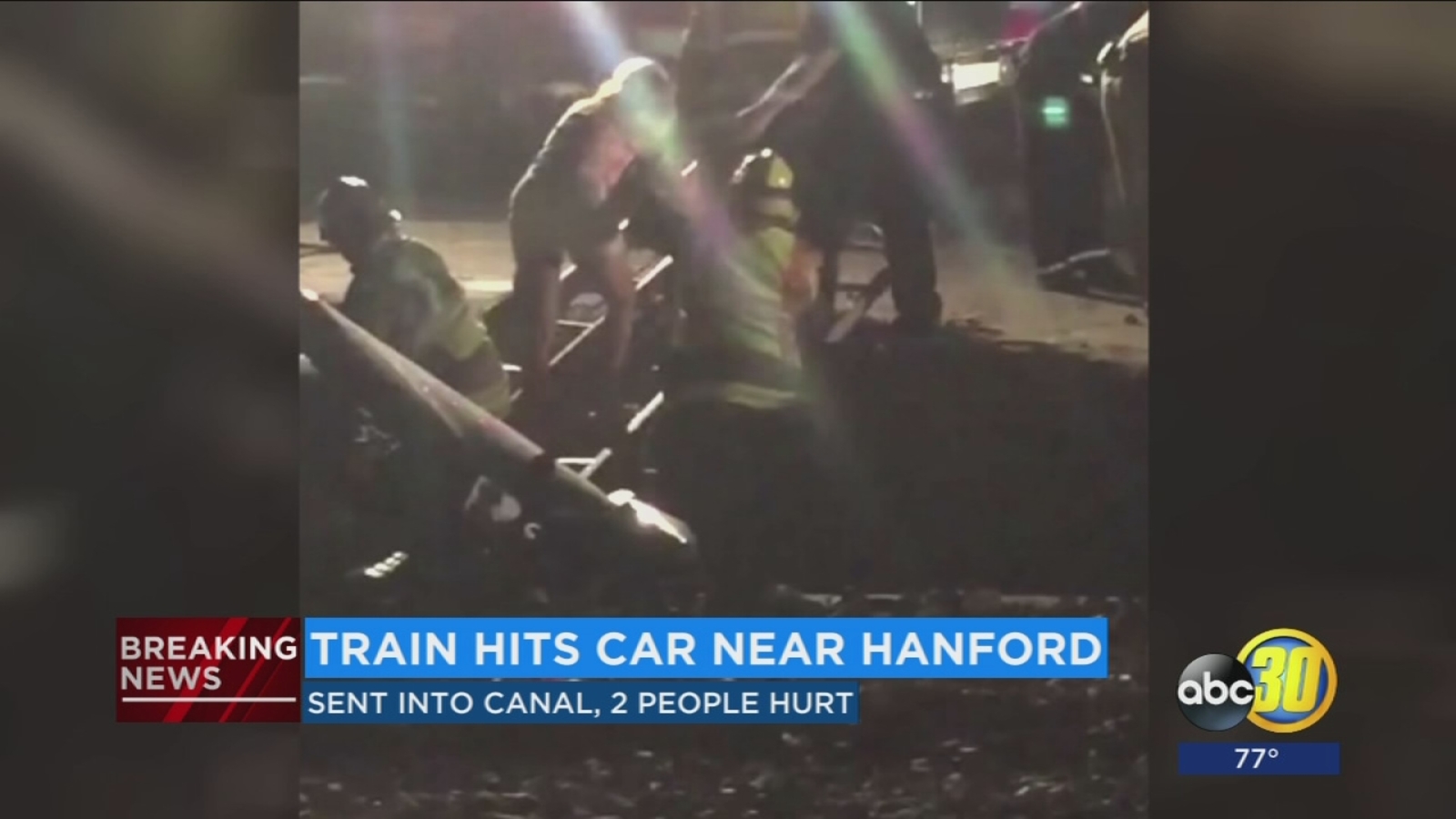 Two people suffer minor injuries after their car is hit by a train in ...