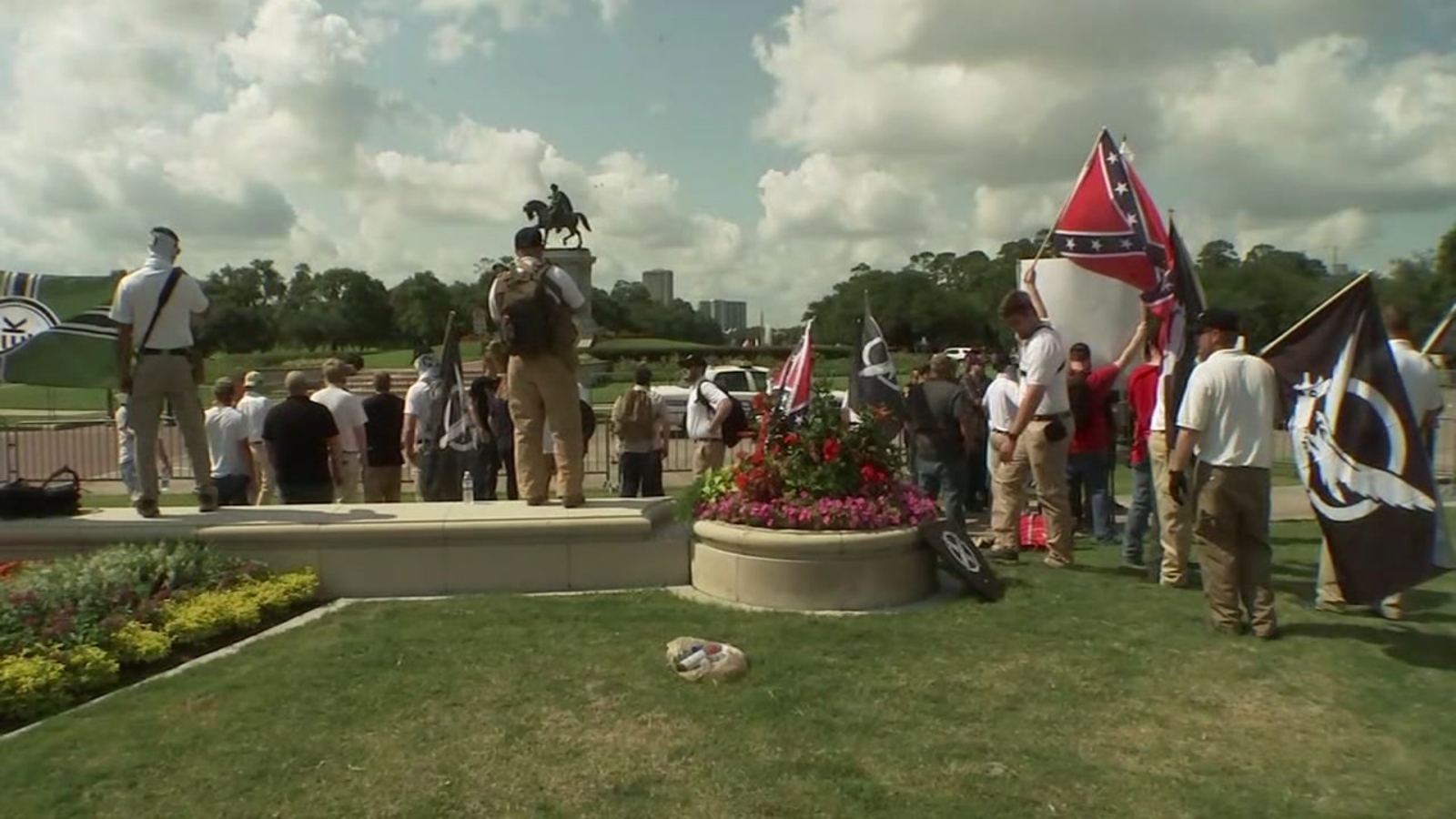 Sam Houston statue removal rumors spark protest at Hermann Park - ABC13 ...