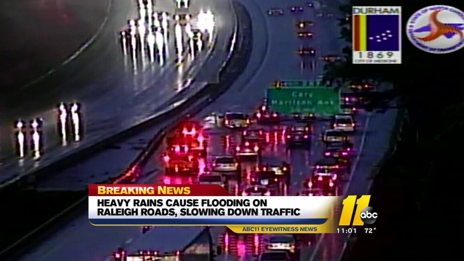 Thunderstorms cause slowdowns on I-40 when water floods road - ABC11 ...