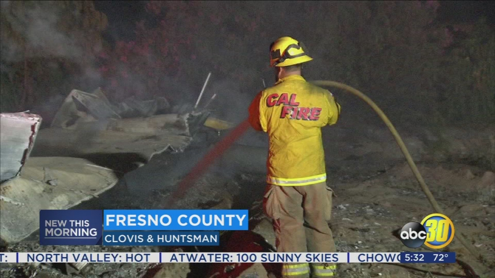Cal Fire crews tackle a trailer fire in Fresno County - ABC30 Fresno