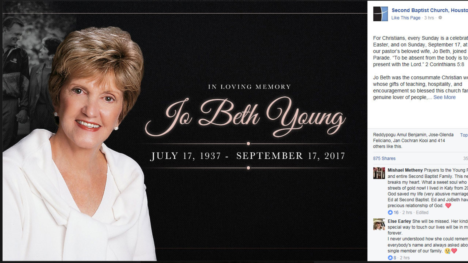 Jo Beth Young, wife of Second Baptist Church pastor, dead at 80 - ABC13 ...