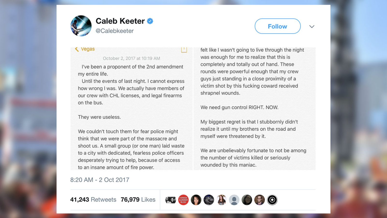 Guitarist who survived Las Vegas mass shooting changes mind about 2nd ...