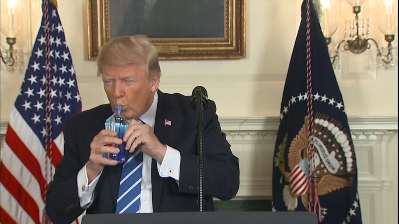 Social media buzzing after Trump stops speech for water twice - ABC13 ...