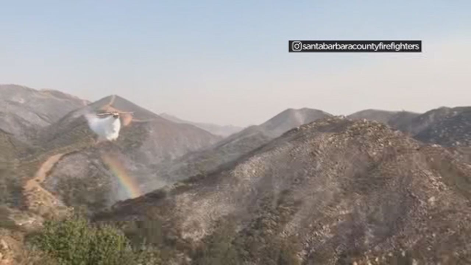 Rainbow shines during water drop on Thomas Fire in Southern California ...