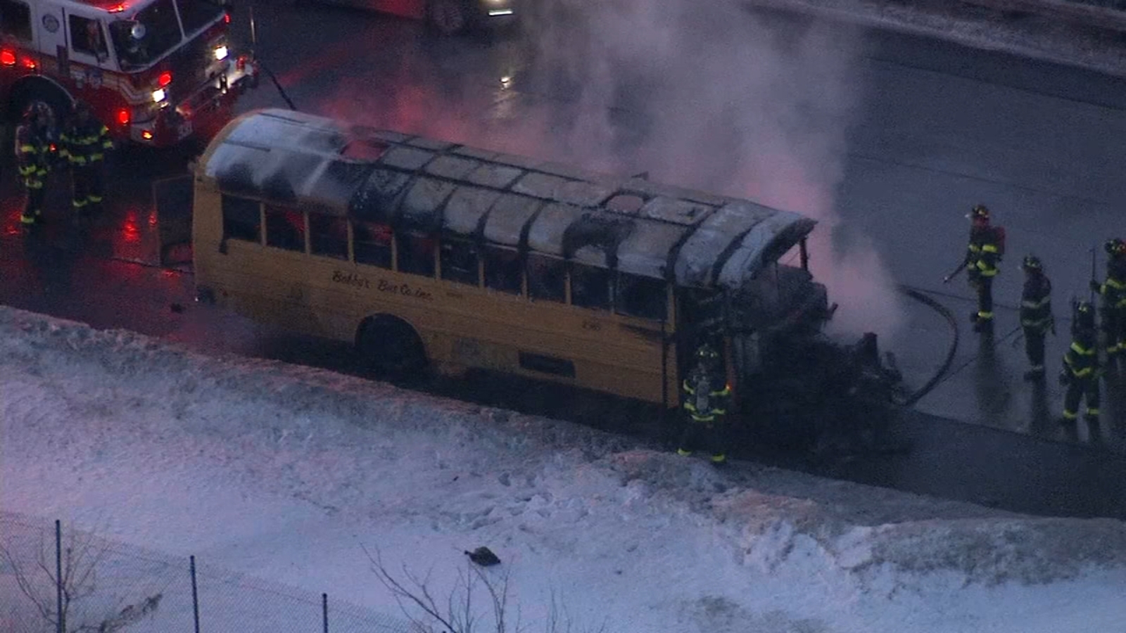 School bus fire on Nassau Expressway in Queens - ABC7 New York