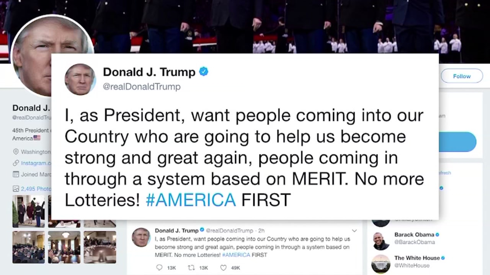 President Trump tweets he wants 'merit based' immigration system ...