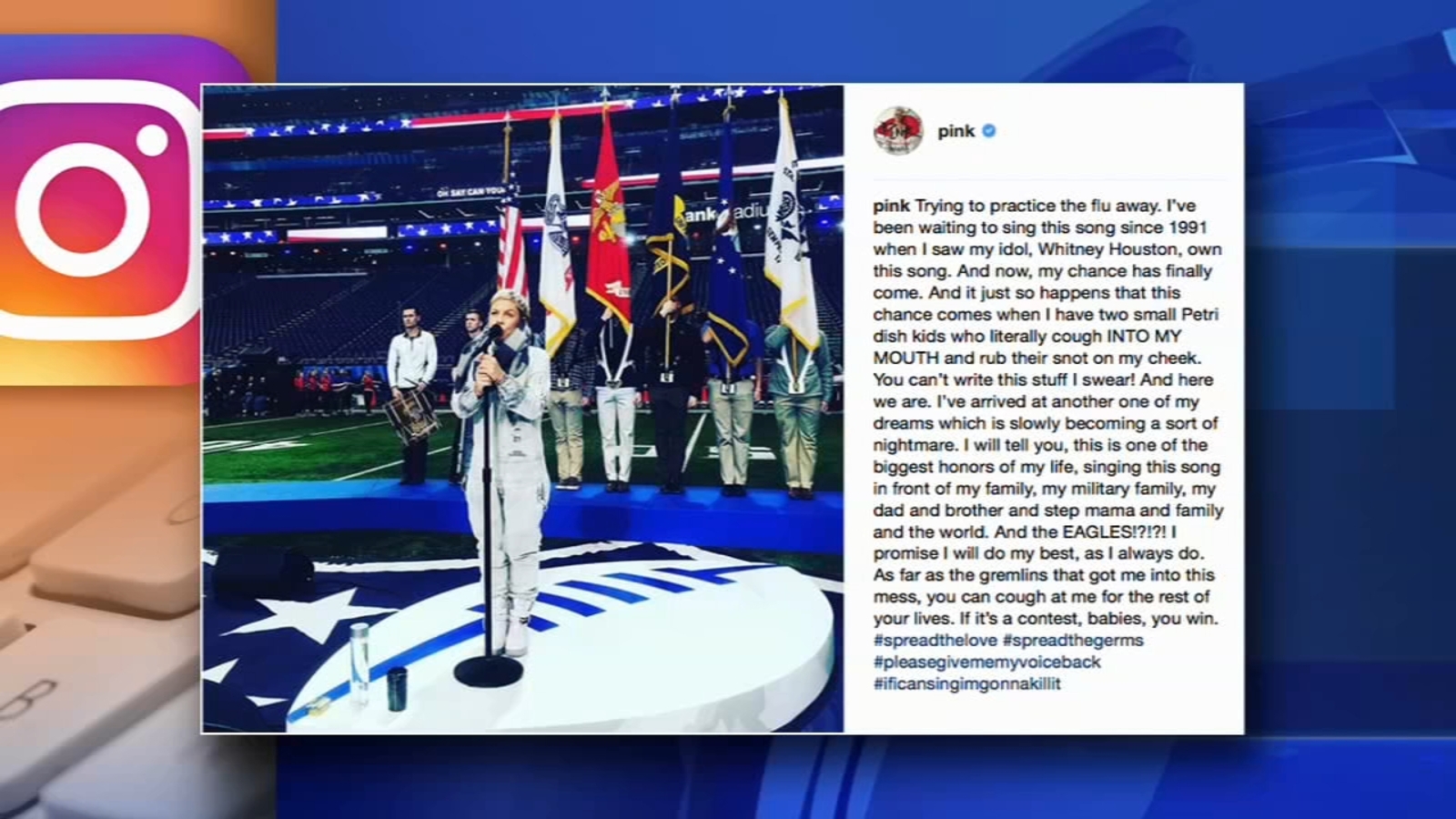 Pink has the flu; still plans to sing National Anthem at Super Bowl 52 ...