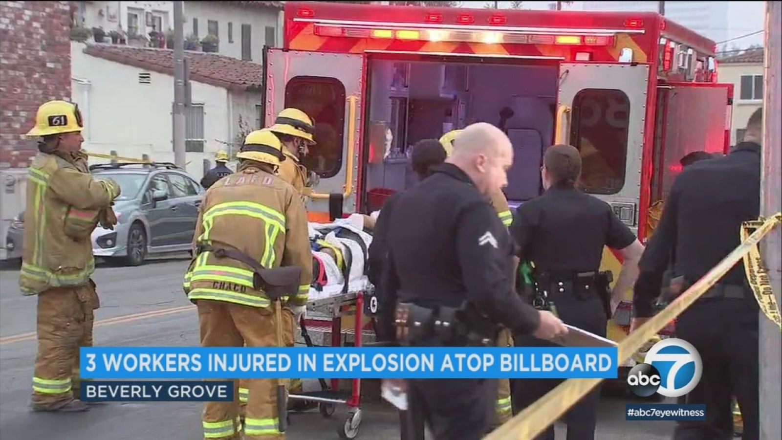 3 working atop Beverly Grove billboard platform injured in explosion ...