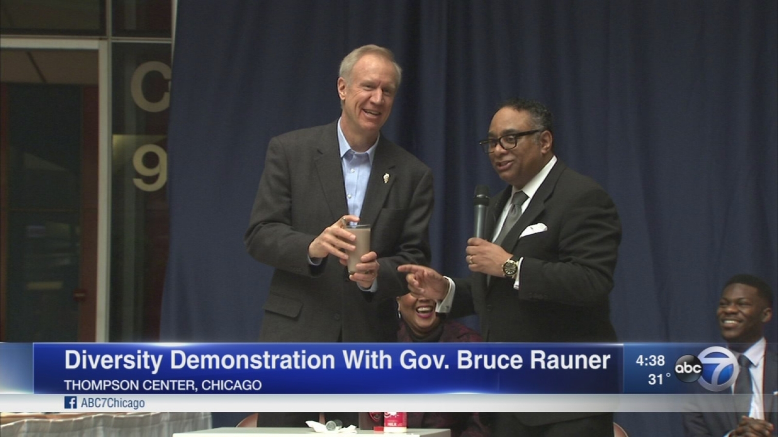 Gov. Rauner participates in diversity demonstration involving a glass ...