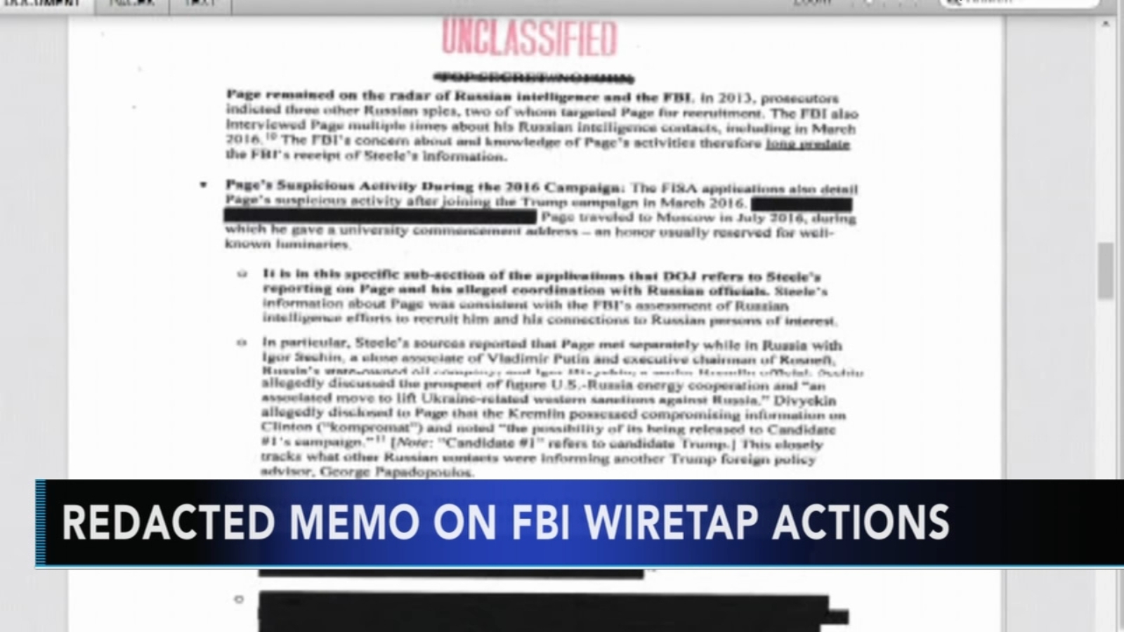 Congress releases redacted, declassified Democratic memo - 6abc ...