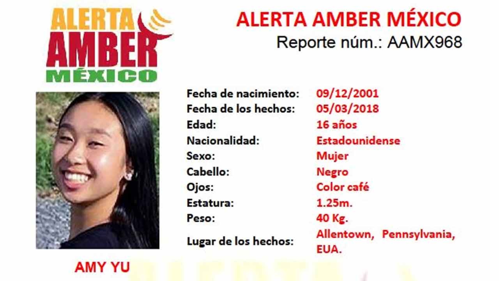AMBER Alert issued in Mexico for missing Allentown girl Amy Yu - ABC7 ...