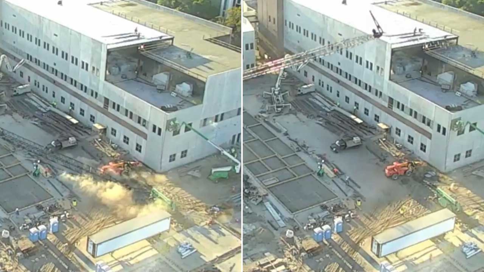 Dramatic narrow miss: Workers sent running for their lives as crane ...