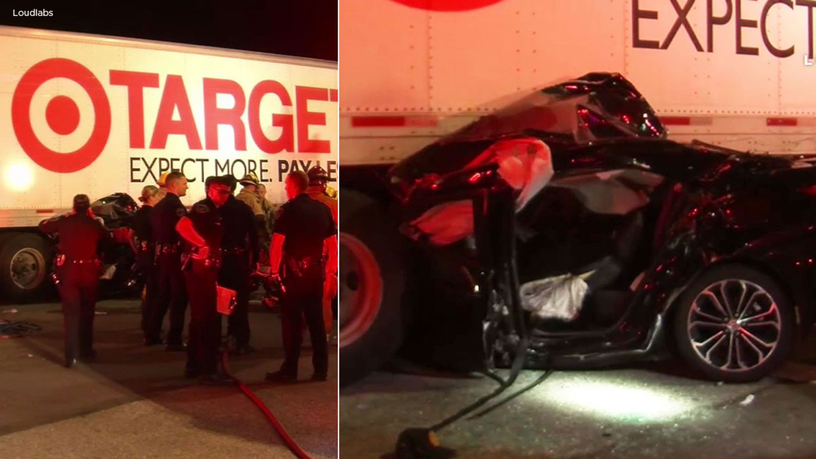 Driver injured after car slams into Target truck in Fontana - ABC7 Los ...