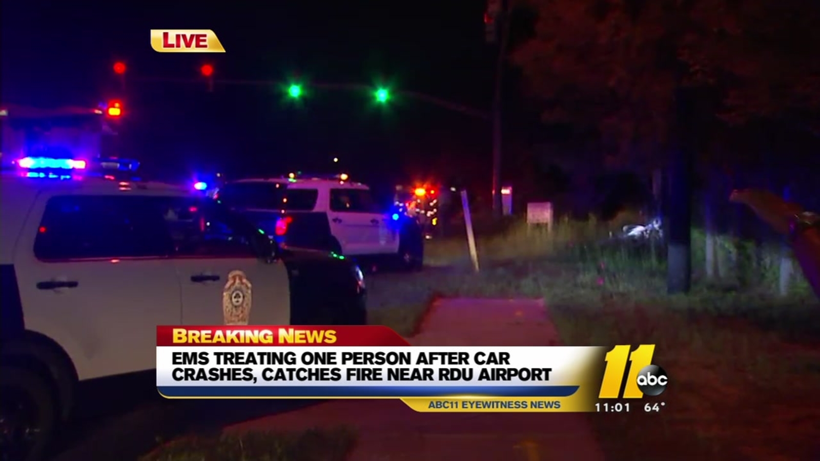 Woman injured after car crashes, catches fire near RDU - ABC11 Raleigh ...