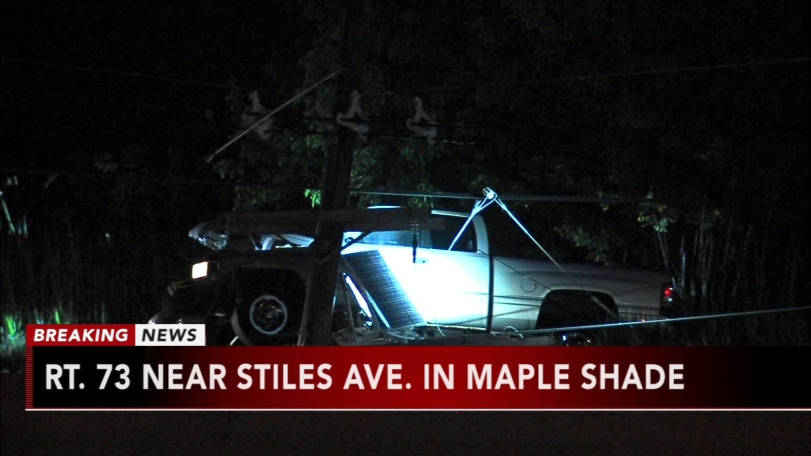 Pickup truck crashes into utility pole on Route 73 in Maple Shade, New ...