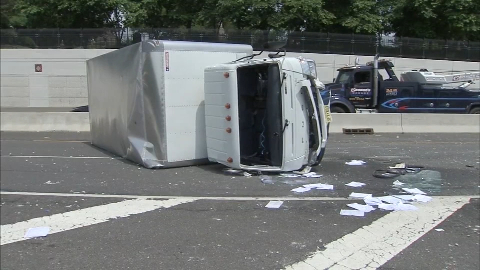 Box truck flips just outside Trenton Tunnel - 6abc Philadelphia